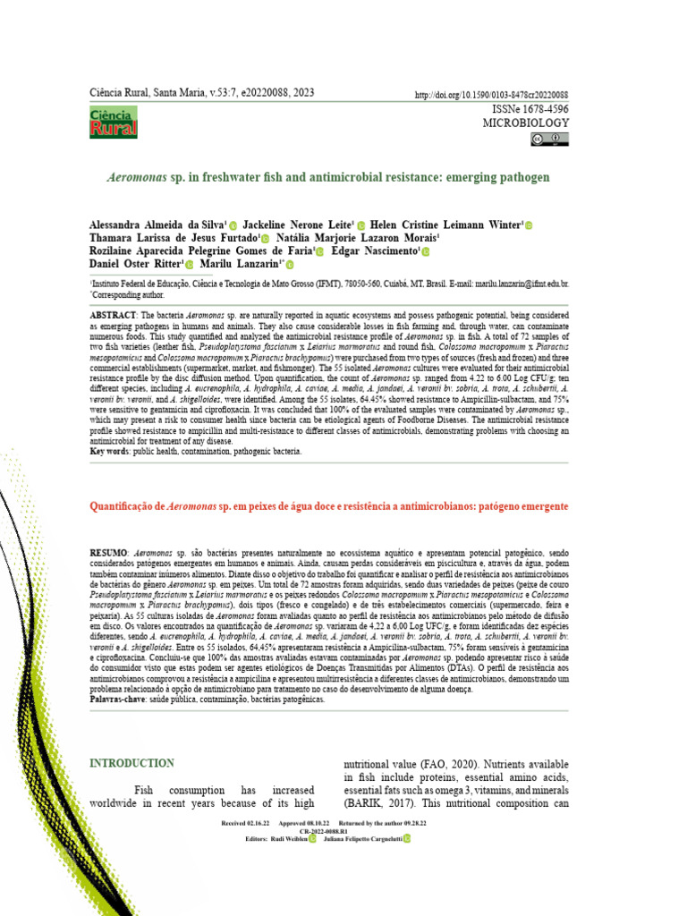 Aeromonas SP in Freshwater Fish and Antimicrobial Resistance - Emerging ...