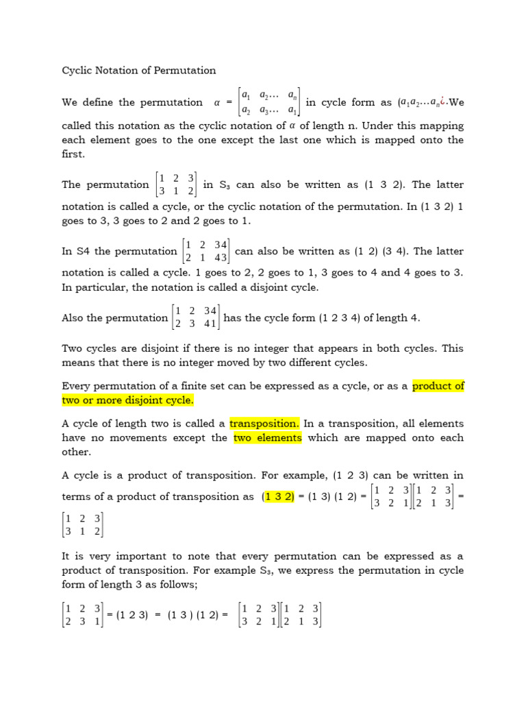 Lecture 4a Cyclicnotationof Permutation | PDF | Permutation | Group Theory