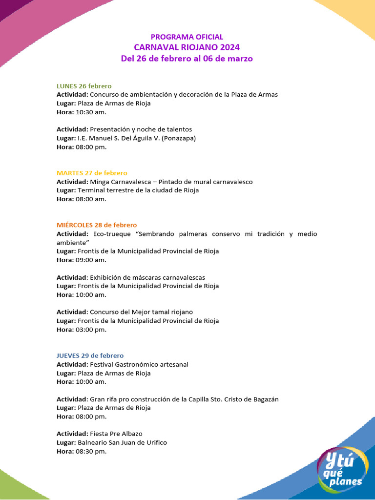 Programa Carnaval Riojano 2024 | PDF | Carnaval | Observancias