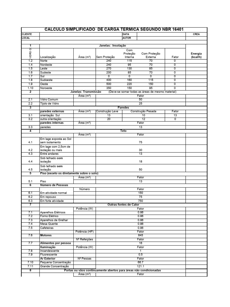 Cálculo Térmico NBR 16401 Simplificado | PDF