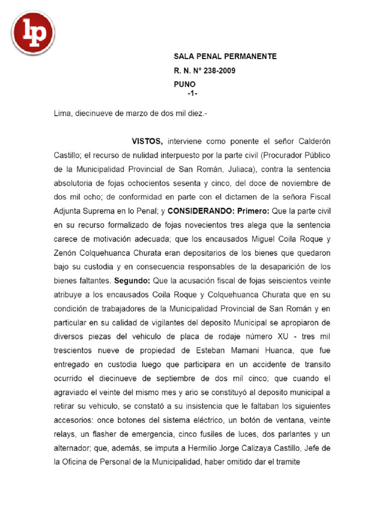 RN 238 2009 Puno LPDerecho - 240410 - 115835 | PDF