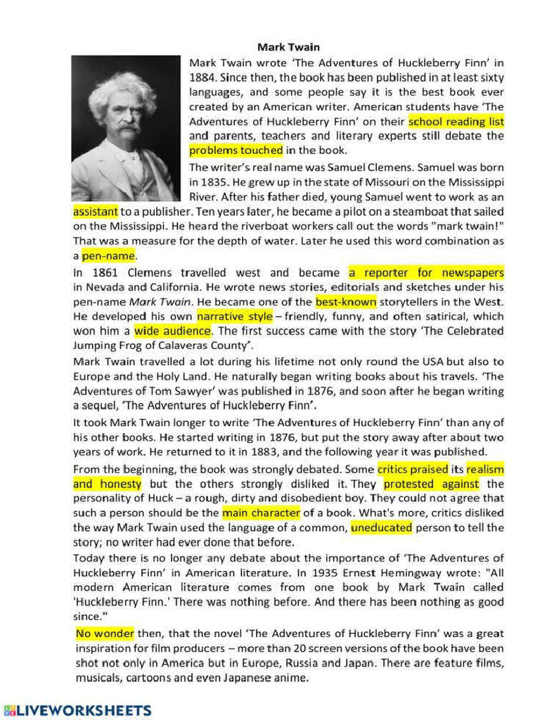 Mark Twain Short Biography | PDF
