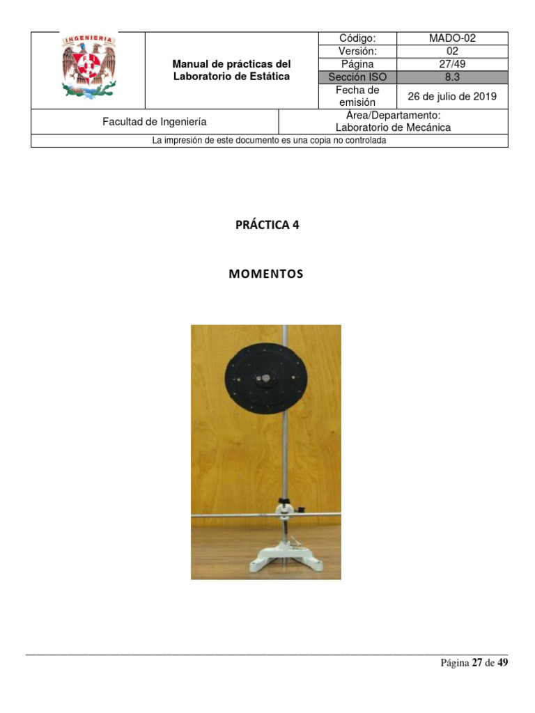 Práctica 4: Manual de Prácticas Del Laboratorio de Estática | PDF | Física | Mecánica