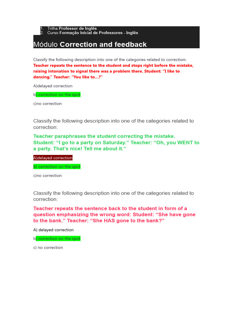 Módulo Correction and Feedback | PDF | Communication | Linguistics