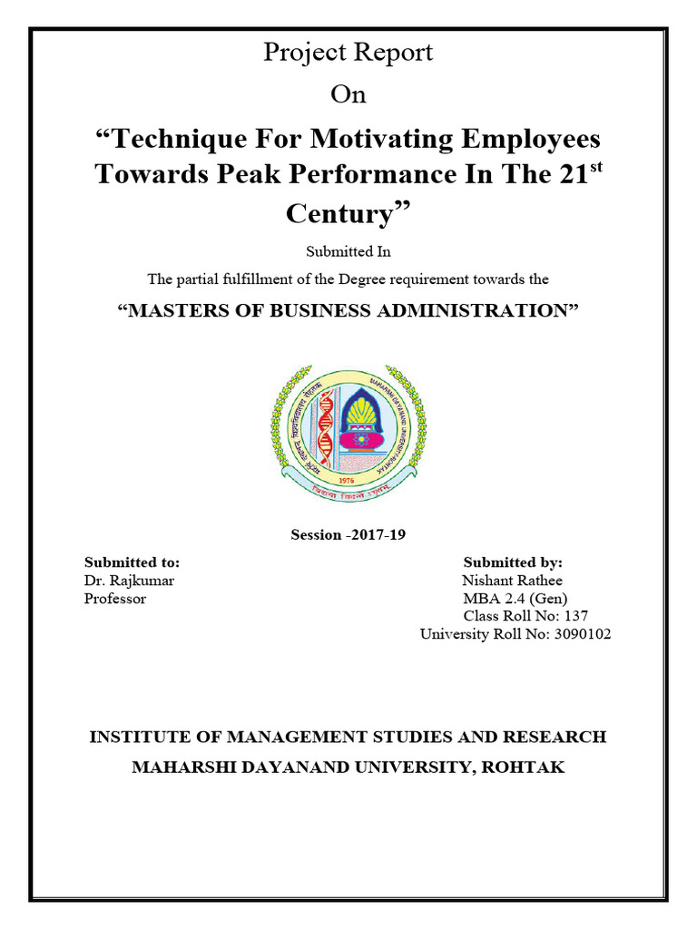 PROJECT REPORT Front Pages | PDF | Incentive | Motivational