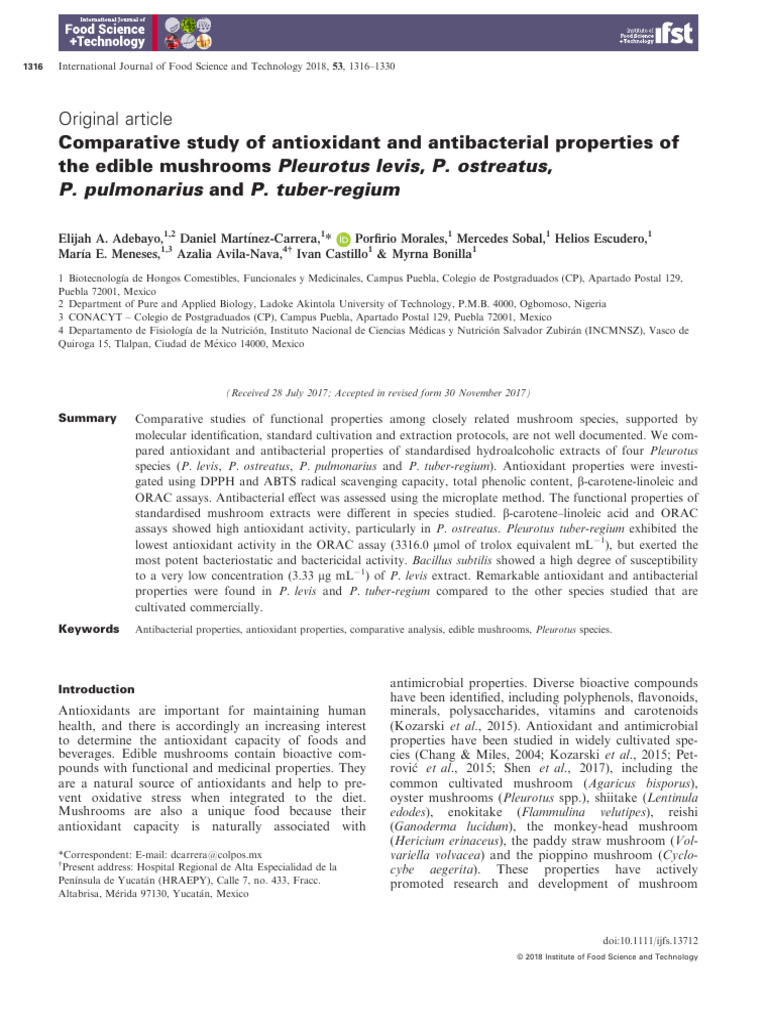 2018 - Adebayo & Martínez-Carrera - IJ Food Science & Technology | PDF ...