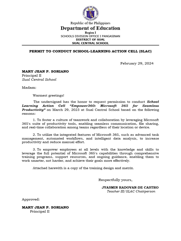 SLAC Letter Training Matrix Design and Letter JYASMIN | PDF ...