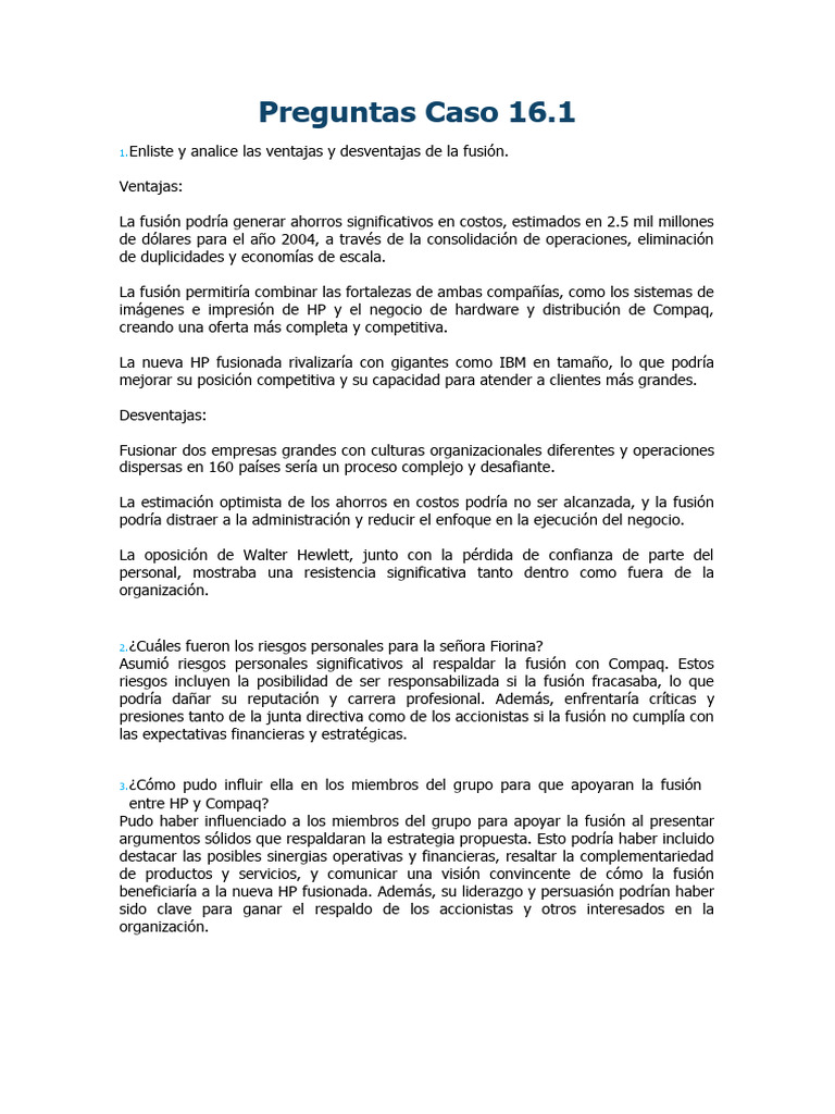 Preguntas Caso 16.1 | PDF | Hewlett Packard | Business
