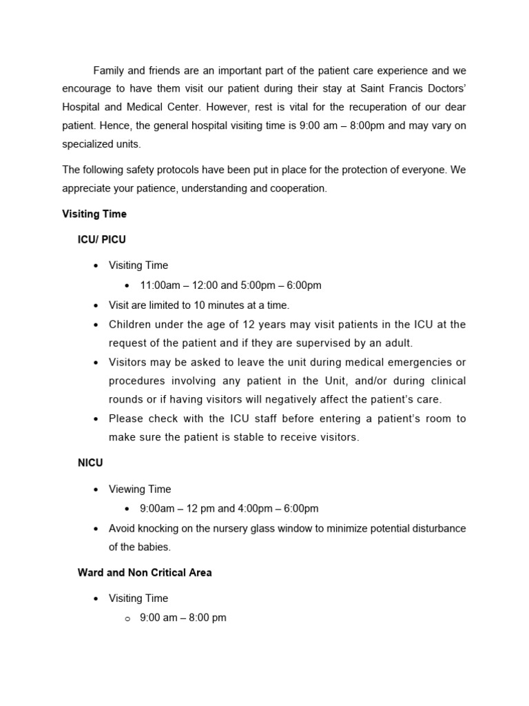 Hospital Visitors Guidelines | PDF | Hospital | Patient