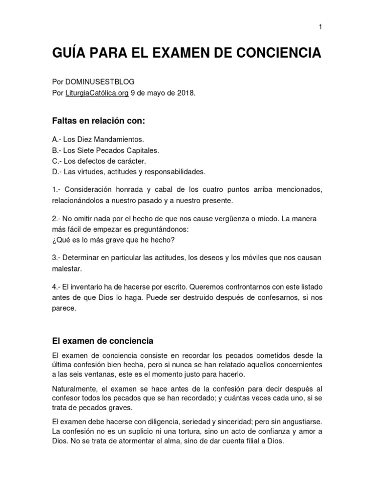 Guía para El Examen de Conciencia | PDF | Fe | Pecado