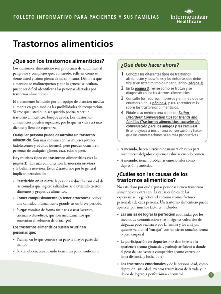 Eating Disorders Fact Sheet Spanish | PDF | Desorden alimenticio ...