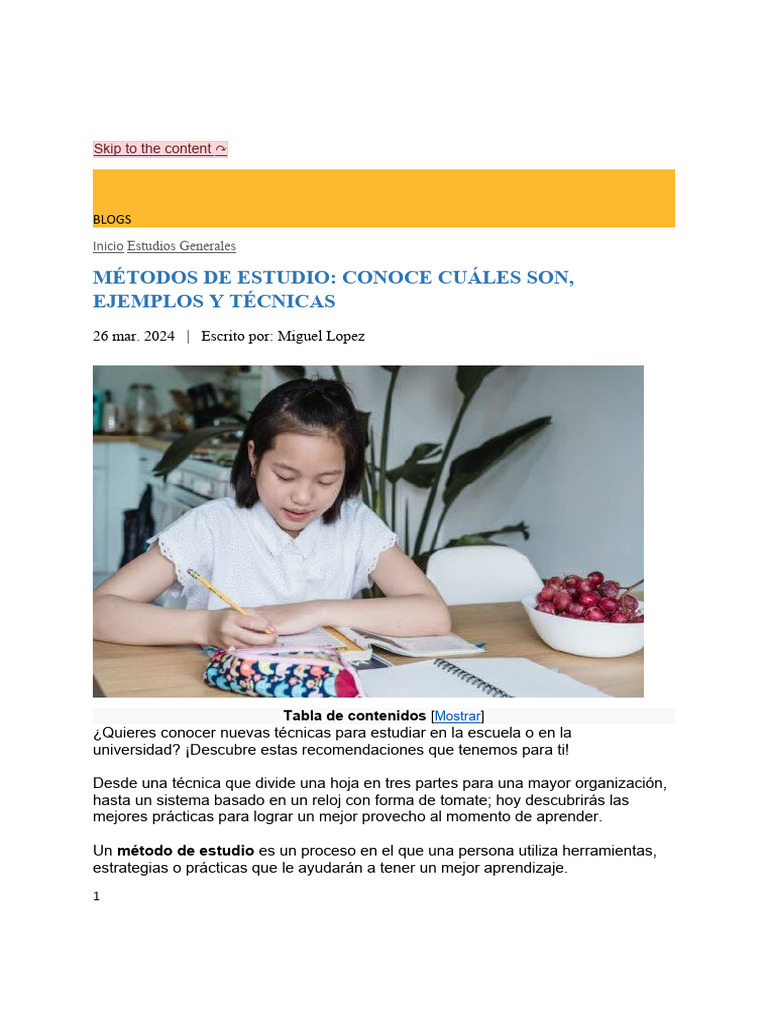 Métodos y Técnicas de Estudio | PDF | Aprendizaje | Habilidades de estudio