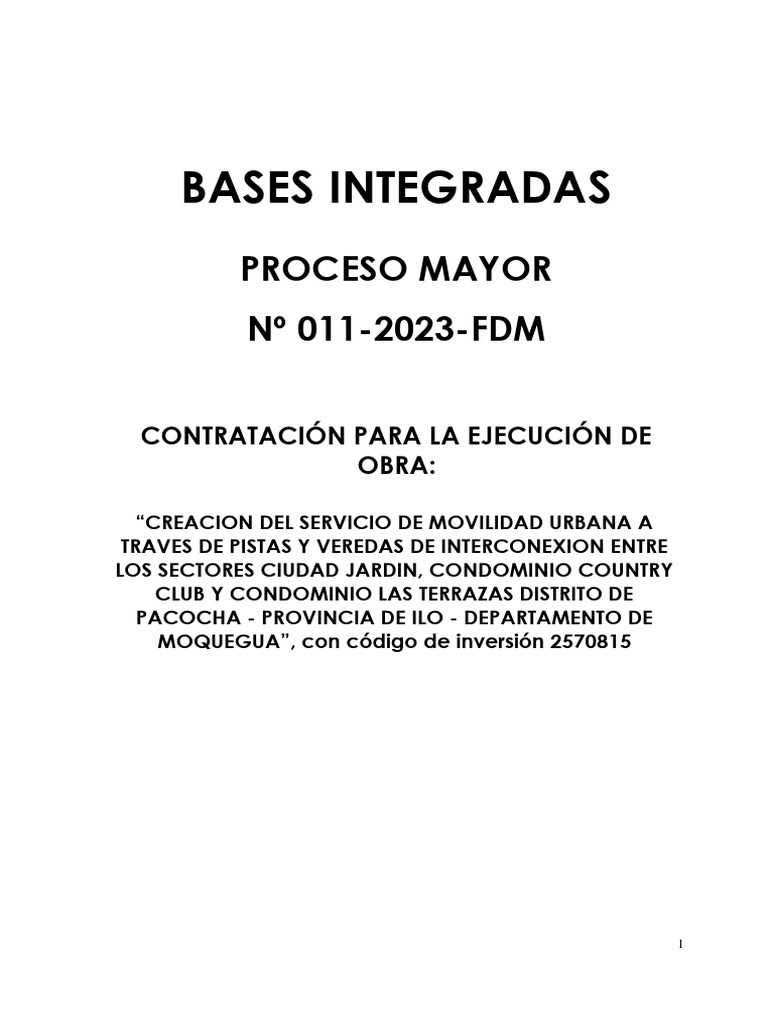 BASES INTEGRADAS Pma - 011 - 2023 - 50d60 | PDF | Evaluación | Presupuesto