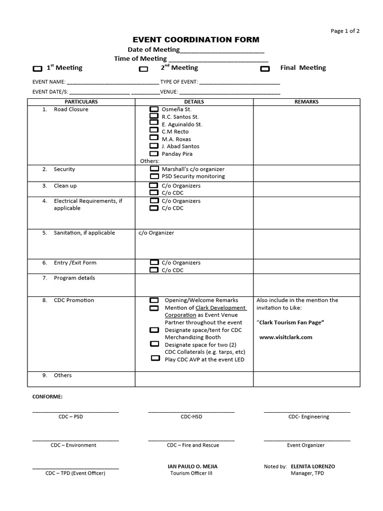 Event Coordination Checklist Form | PDF