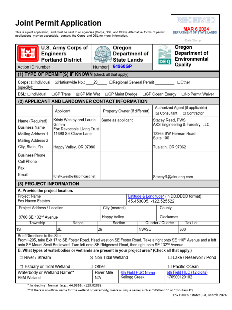 Fox Haven Estates Joint Permit Application | PDF | Habitat | Wetland
