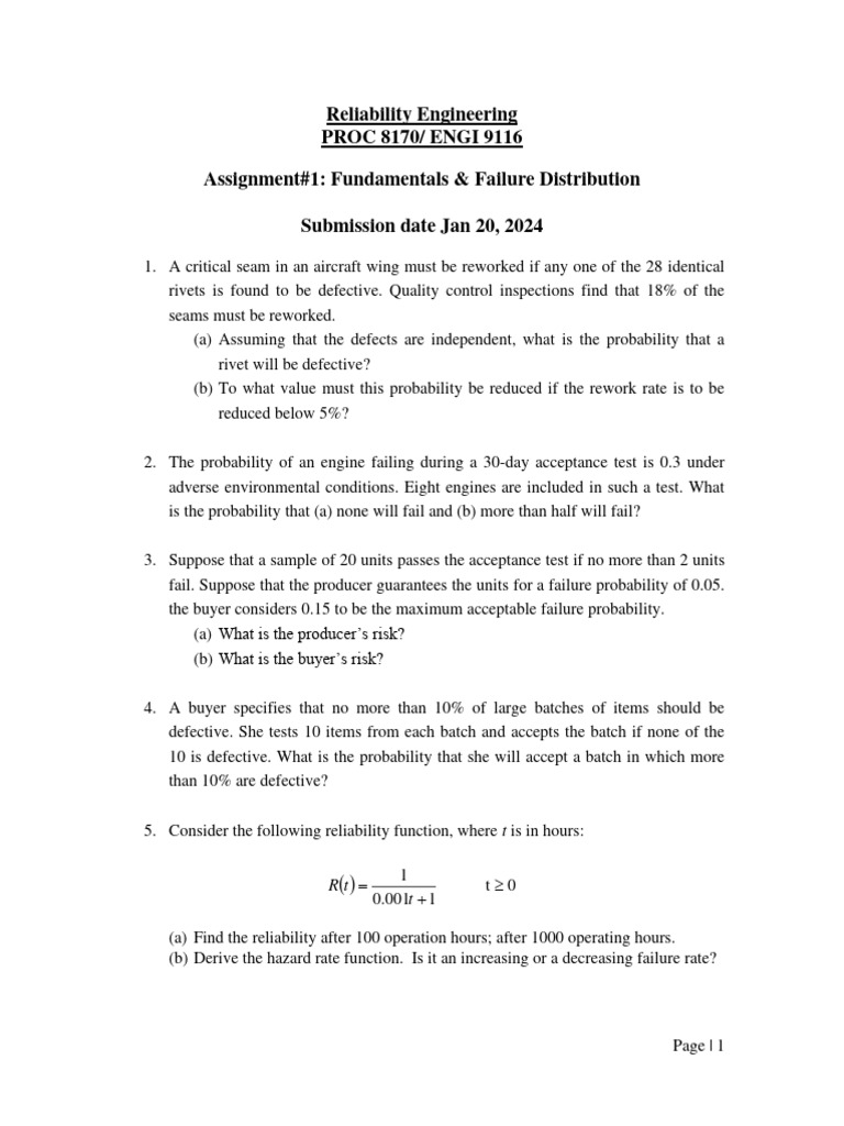 Reliability Engineering Assignment Overview | PDF | Reliability Engineering | Statistics