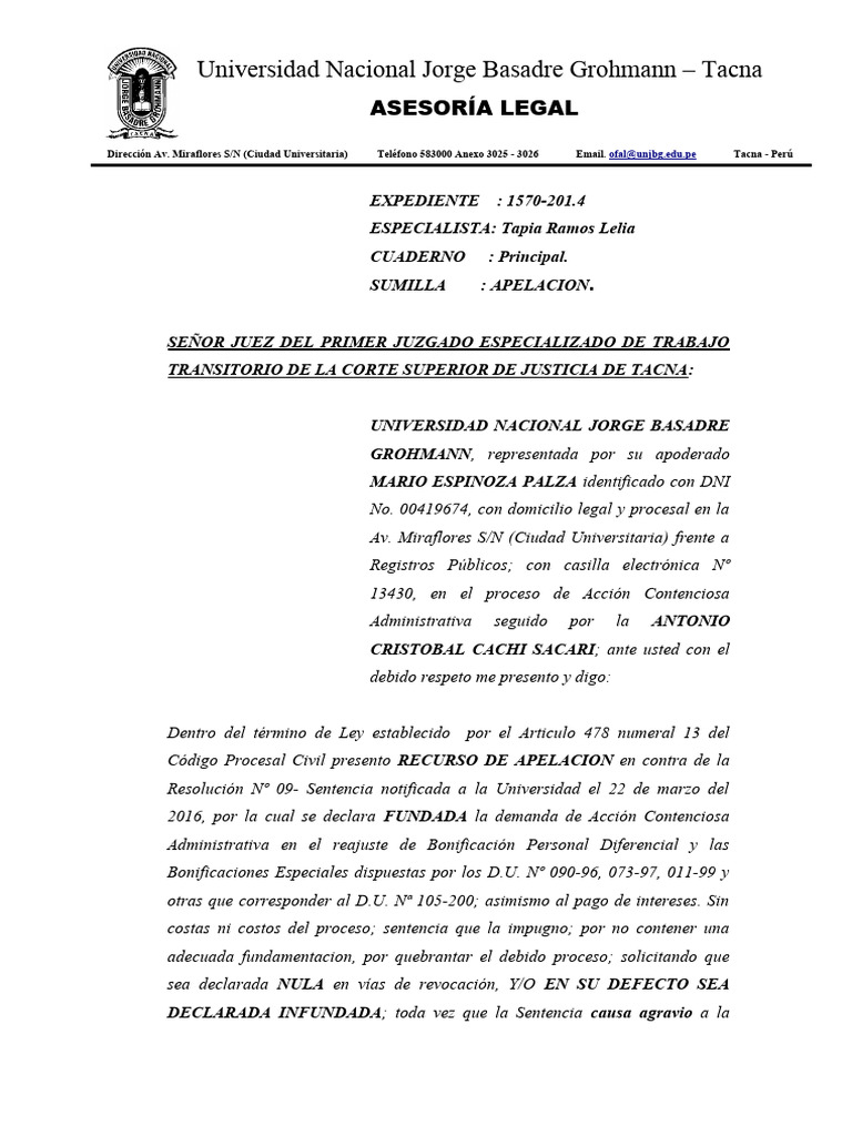 APERSONAMIENTO Y APELACION DE SENTENCIA Nº 105 | Descargar gratis PDF | Salario | Debido al proceso