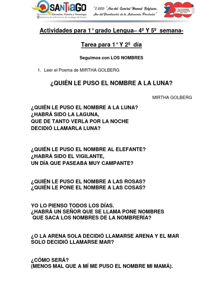 4° y 5° SEMANA 1° Grado Lengua | PDF | Poesía