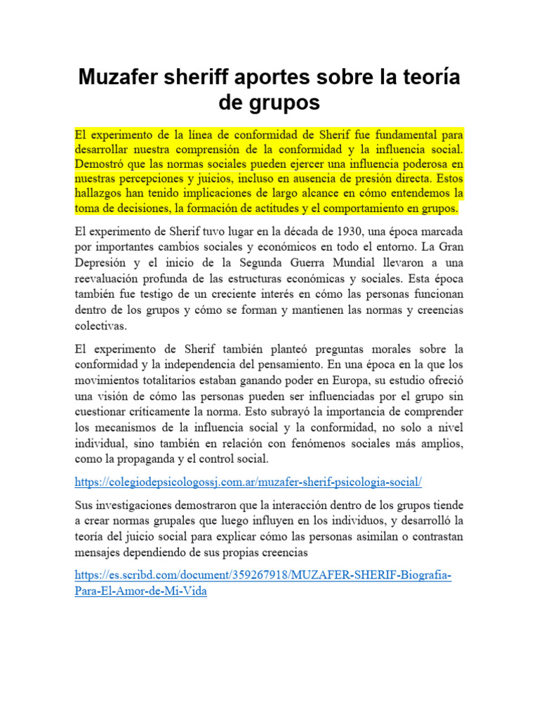 Muzafer Sheriff Aportes Sobre La Teoría de Grupos | PDF | Conformidad ...