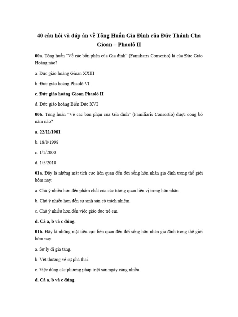 Cau Hoi Trac Nghiem Giao Ly Hon Nhan Cong Giao | PDF