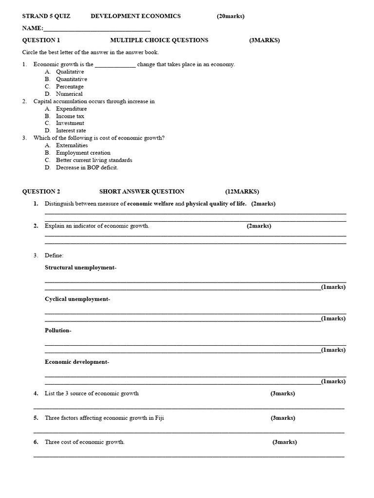 Strand 5 Quiz Development Economics | Download Free PDF | Economics ...