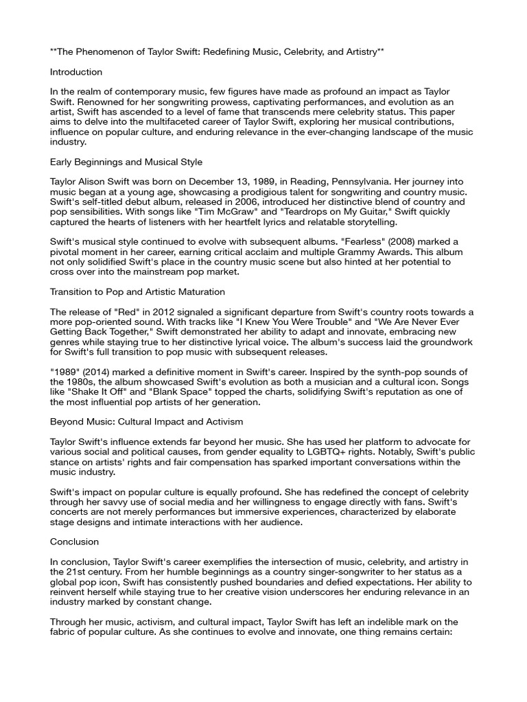 Taylor Swift Paper | PDF | Taylor Swift | Country Music