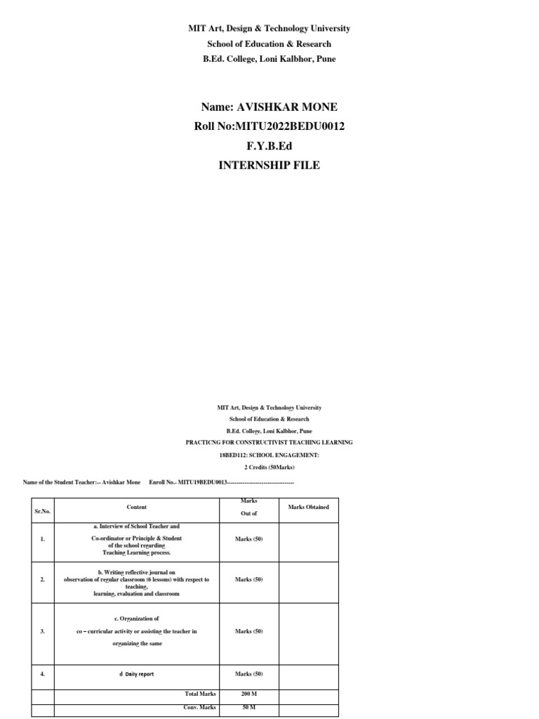 Intership File | Download Free PDF | Shape | Lesson Plan