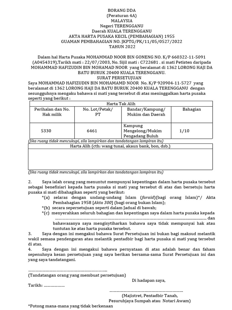 Borang Persetujuan - Bahasa Melayu Borang DDA 3 | PDF
