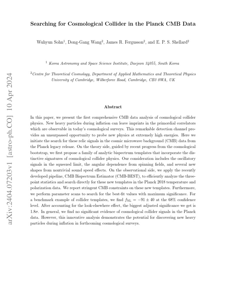 Searching For Cosmological Collider in The Planck CMB Data | PDF ...