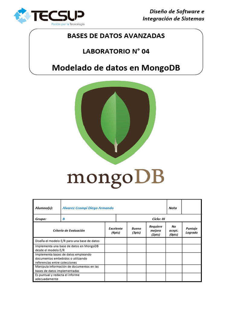 Modelado de Datos en MongoDB: Lab 04 | PDF | Mongo Db | Bases de datos