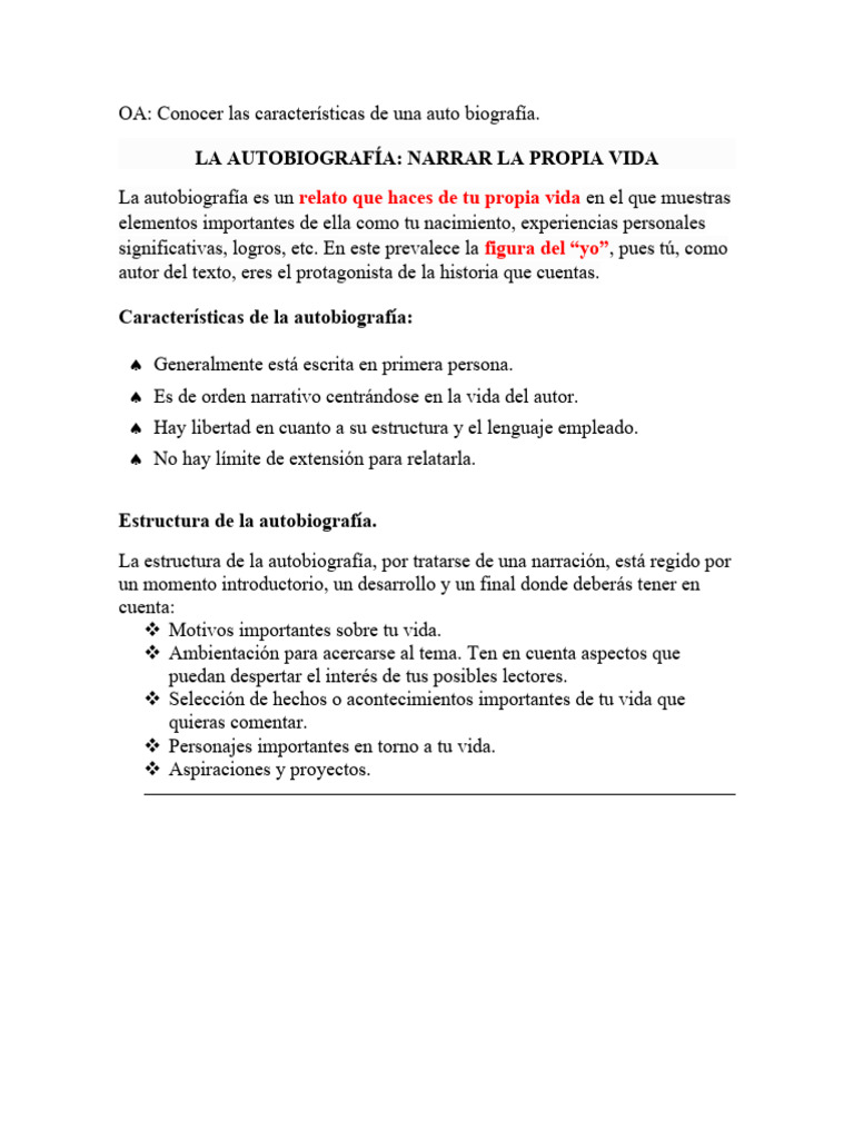 Característica de La Autobiografía | PDF