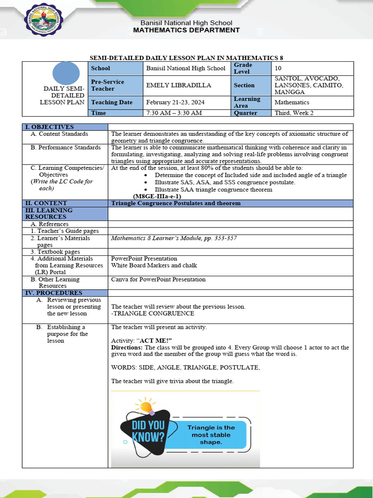 Dlp3-Q3-Triangle Congruence Postulate | Download Free PDF | Cognition | Learning