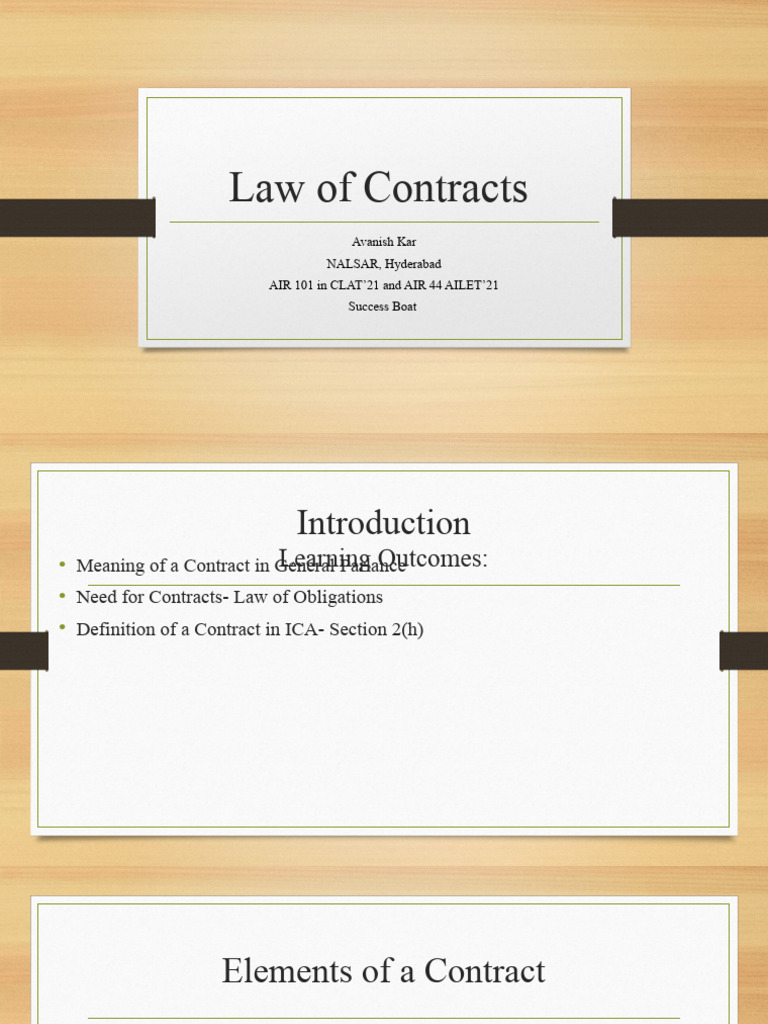Law of Contracts - Success Boat PPT-29th Sept | PDF | Offer And Acceptance | Consideration