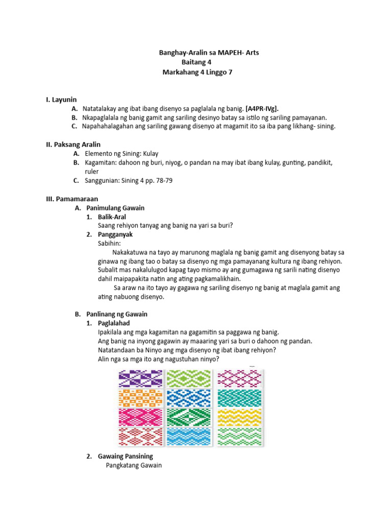 DLP MAPEH 4-Arts (Q4, Week 7) | PDF