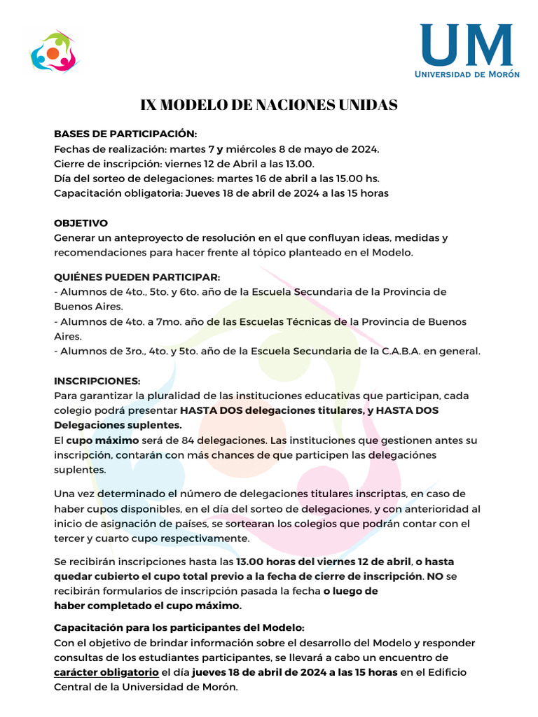 Modelo Onu 2024 Para Colegios | PDF