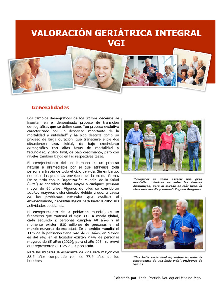 Valoración Geriátrica Integral VGI: Generalidades | Descargar gratis PDF | Vejez | Adultos