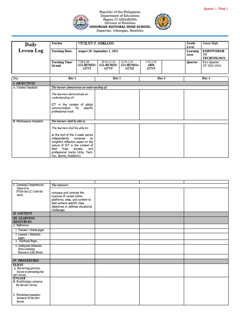 DLL Week 1 Earth Science | PDF | Learning | Educational Technology