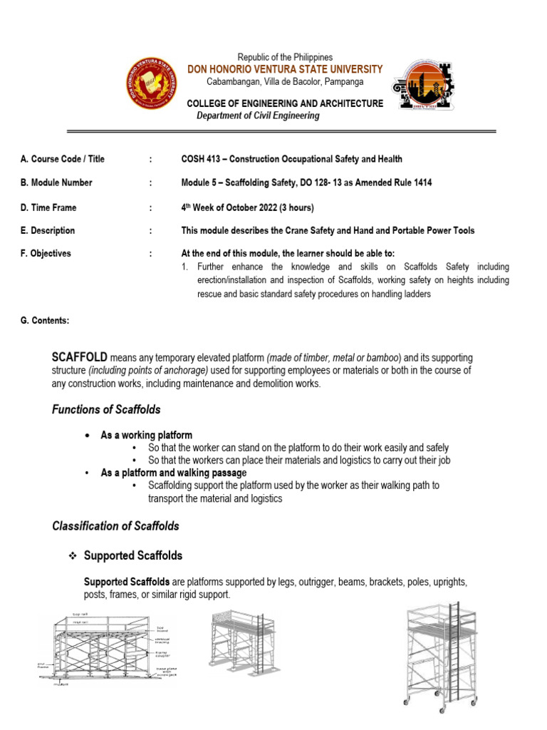 COSH 413 2022 - Module 5 - Scaffolding Safety, DO 128 - 13 As Amended ...