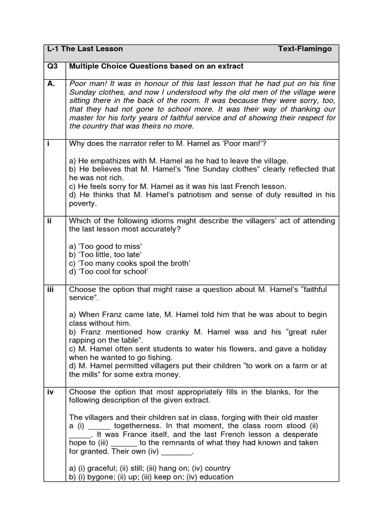 Last Lesson: MCQs and Analysis | PDF