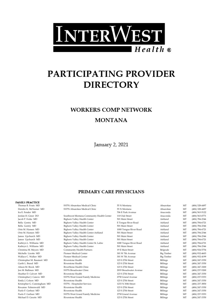 Montana Workers Comp Provider Directory | PDF | Clinical Medicine ...