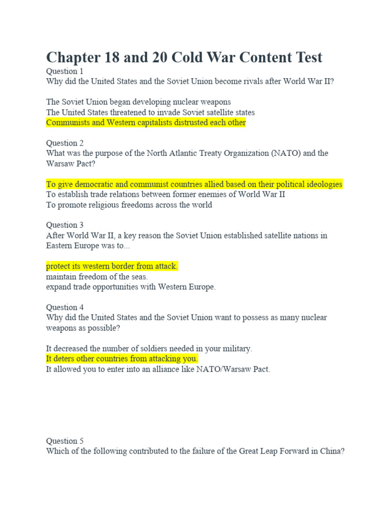 Chapter 18 and 20 Cold War Content Test | Download Free PDF | Communism ...