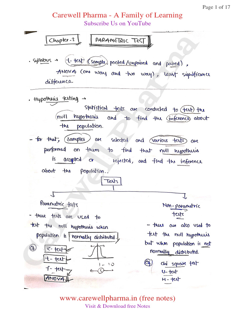 Chapter 3, Unit 2, Biostatistics and Research Methodology, B Pharmacy 8th Sem, Carewell Pharma | PDF