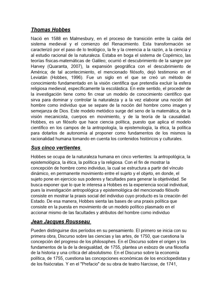 Ensayo de Hobbes y Rousseau | PDF | Jean-Jacques Rousseau | Thomas Hobbes