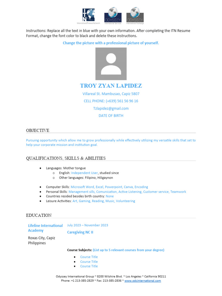 ITN Resume Format | PDF | Emergency Management | American Red Cross