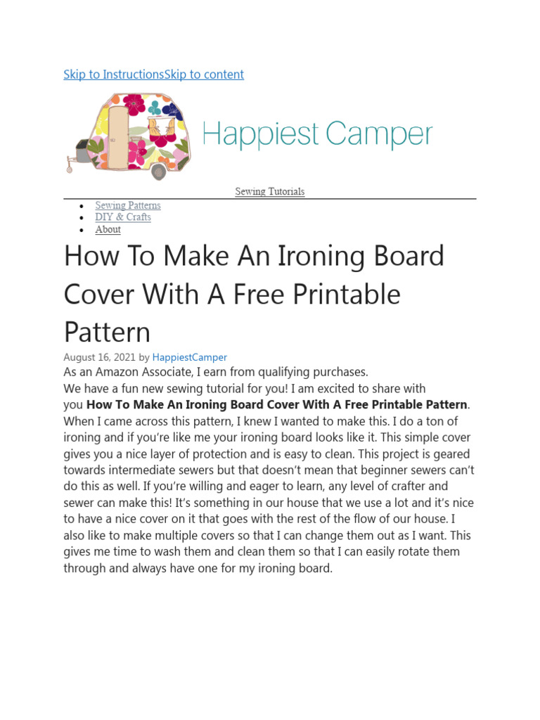 Free Ironing Board Cover Pattern Guide | PDF | Seam (Sewing) | Sewing