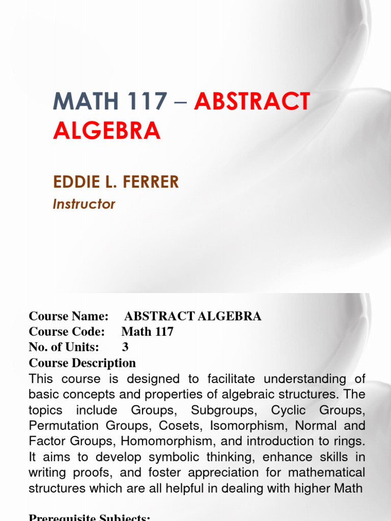 Abstract Algebra Course Overview | PDF | Group (Mathematics ...