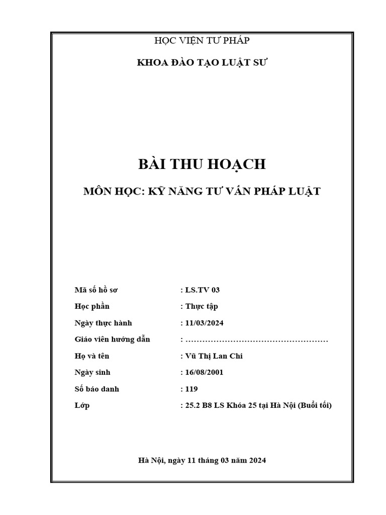 Bai Thu Hoach LSTV03 | PDF