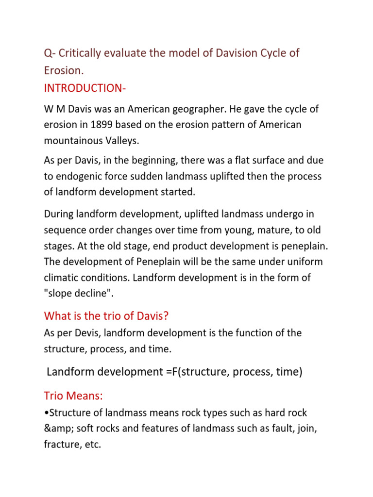 Davis Cycle of Erosion | Download Free PDF | Erosion | Valley