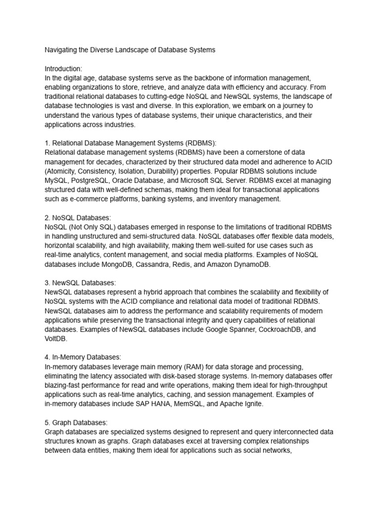Navigating the Diverse Landscape of Database Systems | PDF | No Sql | Databases