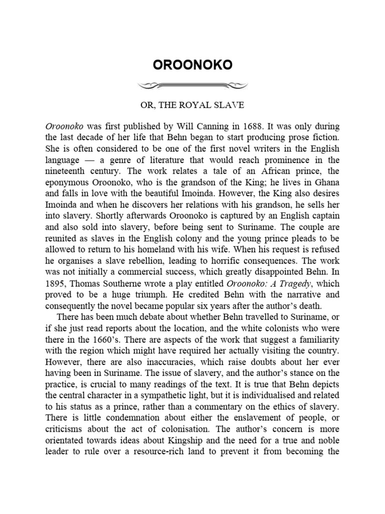 Aphra Behn - Oroonoko | PDF